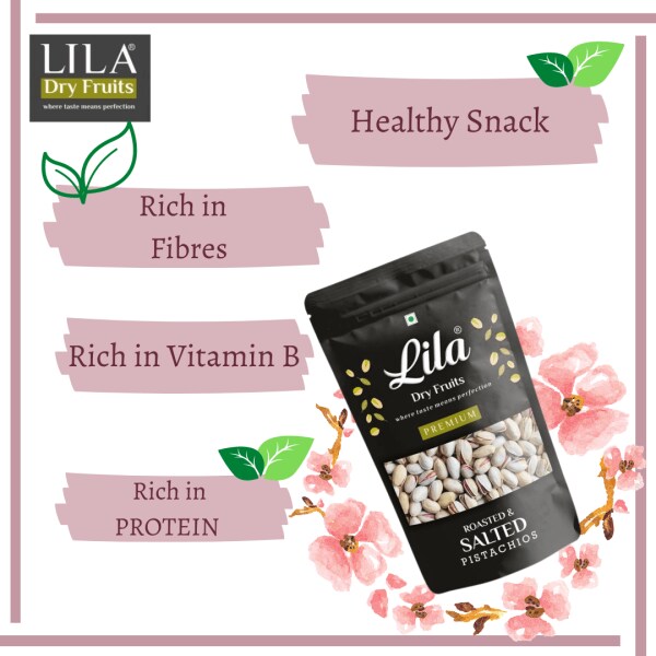 LILA DRY FRUITS Premium Roasted & Salted Pistachios 100g Pouch Pack| Namkeen Pista Dry Fruit ...
