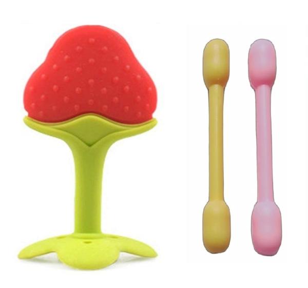 Enorme Silicone Strawberry Fruit Shape Teether with Dumbler / Sticks ...