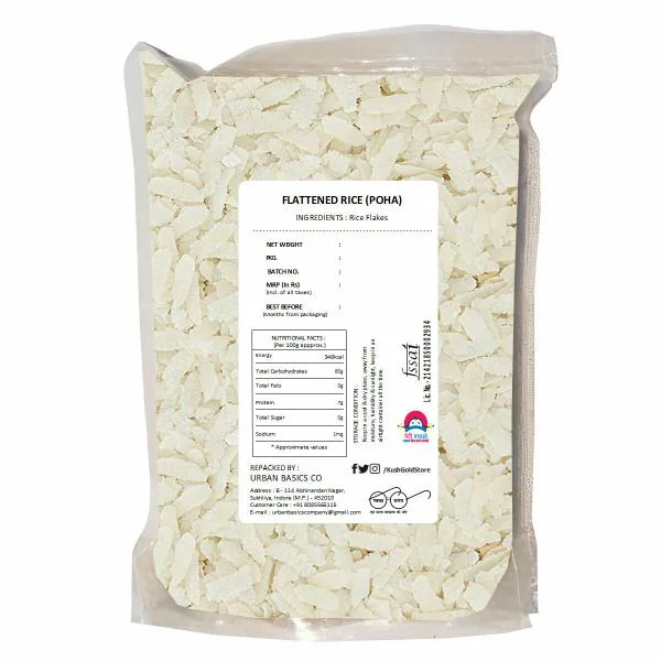 Kush Gold Poha / Flattened Rice Flakes / Beaten Rice / Avalakki / Chivda 1Kg (2 Packs of 500g ...