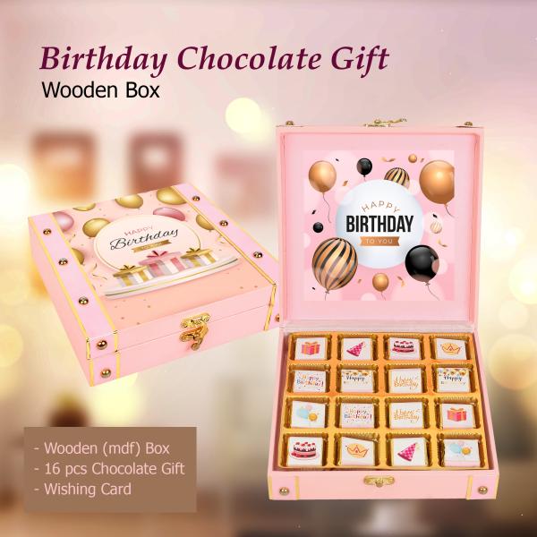 Chocoloony Happy Birthday Chocolate Wooden Gift Box with Wishing Card ...