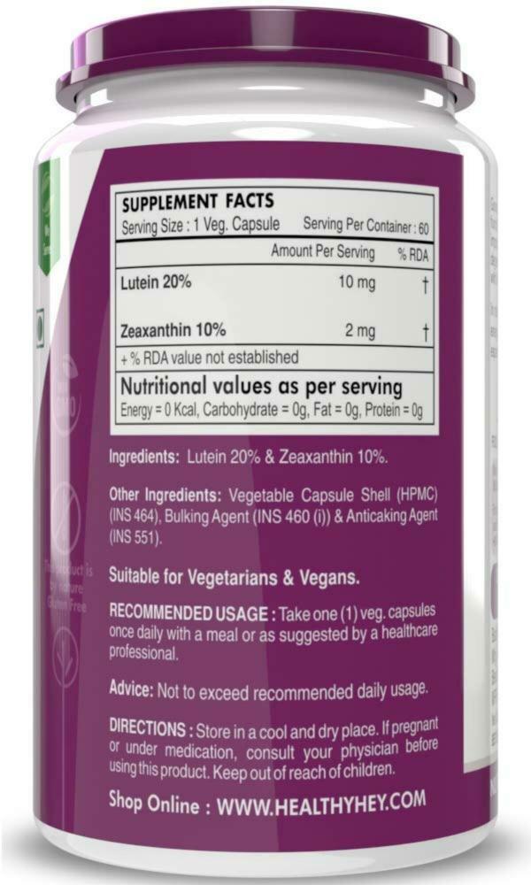 HealthyHey Nutrition Natural Lutein 10mg with 2mg Zeaxanthin Health ...
