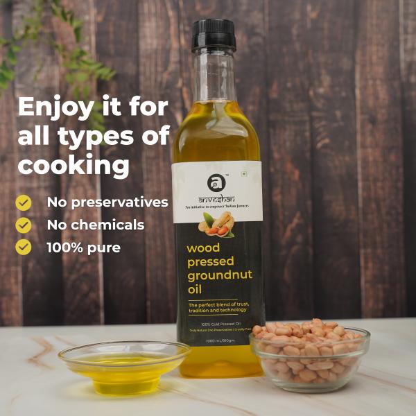 Anveshan Wood Pressed Groundnut Oil - 1 Litre | Plastic Bottle | Kolhu ...