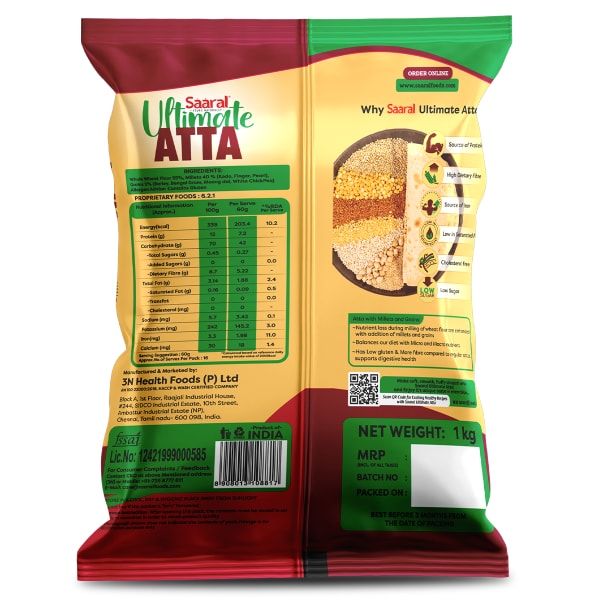 Saaral Ultimate Atta (Multi Millet Atta 1kg) - Low GI Wheat Flour with ...