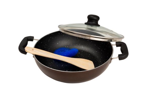 MAYFAIR+ Spatter Design Non Stick 24cm Round Bottom Deep Frying Kadhai ...