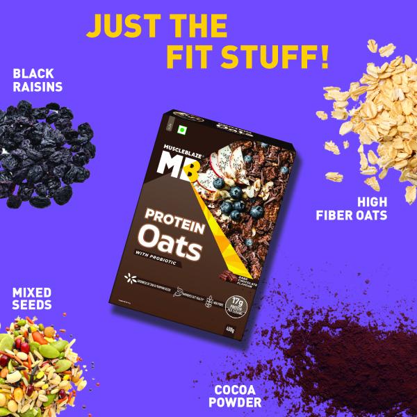 MuscleBlaze Protein Oats with Added Probiotics, Rolled Oats, Breakfast ...