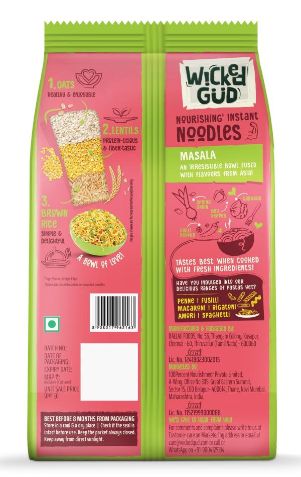 WickedGud Masala Noodles (207gm x 2) | Healthy Noodles | No Maida | No ...
