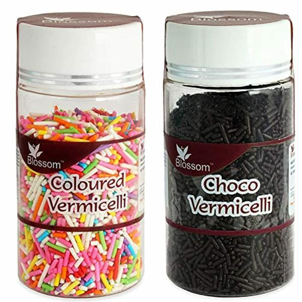 BLOSSOM Choco and Rainbow Vermicelli Sprinkles Vegetarian 200 g (Pack ...