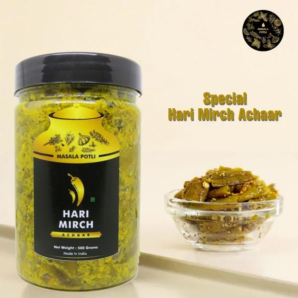 MASALA POTLI Homemade Rajasthani Hari Mirch Achar & Spoon | Green ...