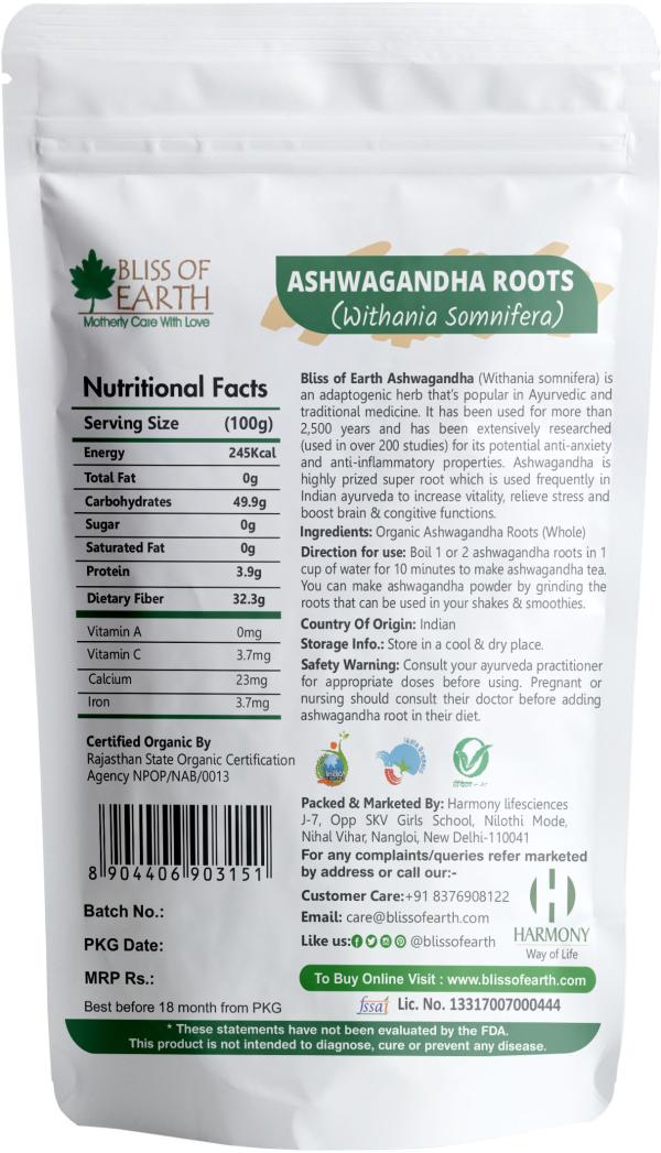 Bliss of Earth Ashwagandha Roots Whole, Withania Somnifera Help Boost ...