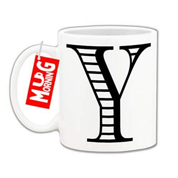 Mug Morning Y Letter Mug Floral Design Coffee Mugs with Letter Y Y ...