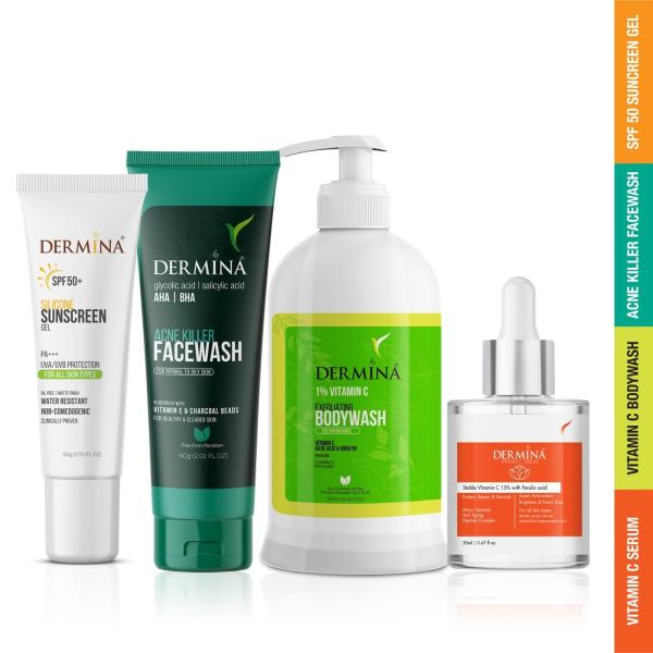 DERMINA Skin Care Combo Pack SPF50+ Silicone Sunscreen Gel,Vitamin C ...