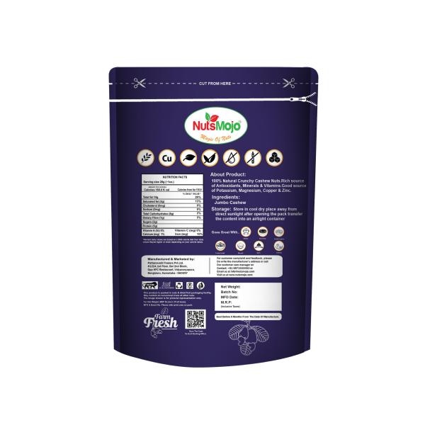 Nutsmojo Premium Whole Jumbo Cashew / Kaju Pack of 1 kg ( 250g x 4 Pack ...