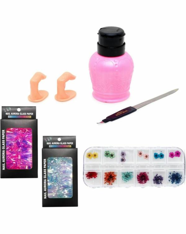 NICZICO Nail Dry Flowers, Aurora Glass Paper, Dummy Practice Finger ...