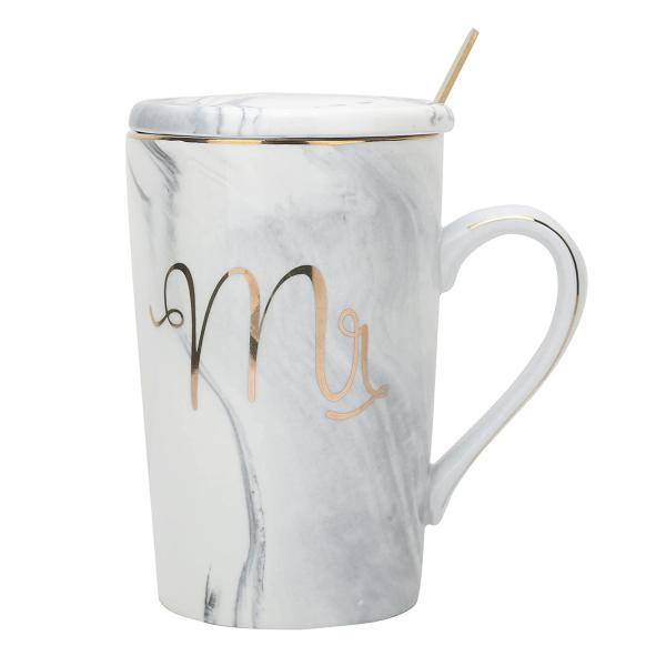 Lakeer Marbel Ceramic Cup Mr Coffee Mug Set with Lid and Stirrer Gift ...