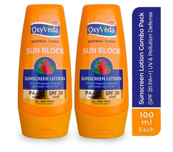 Simco Oxyveda Sun Block Sunscreen Lotion (Pack of 2), SPF 20 PA++ ...