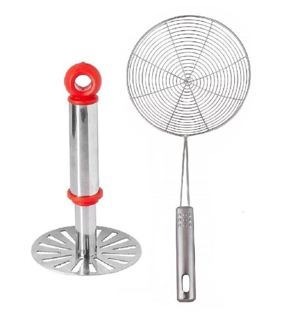 Stainless Steel Pav Bhaji Masher With Stainless Steel Deep Fry Strainer ...