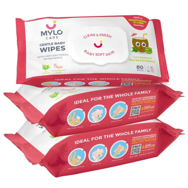 Mylo Care Cleansing Baby Wipes with 98% Pure Water, Coconut Oil & Neem ...