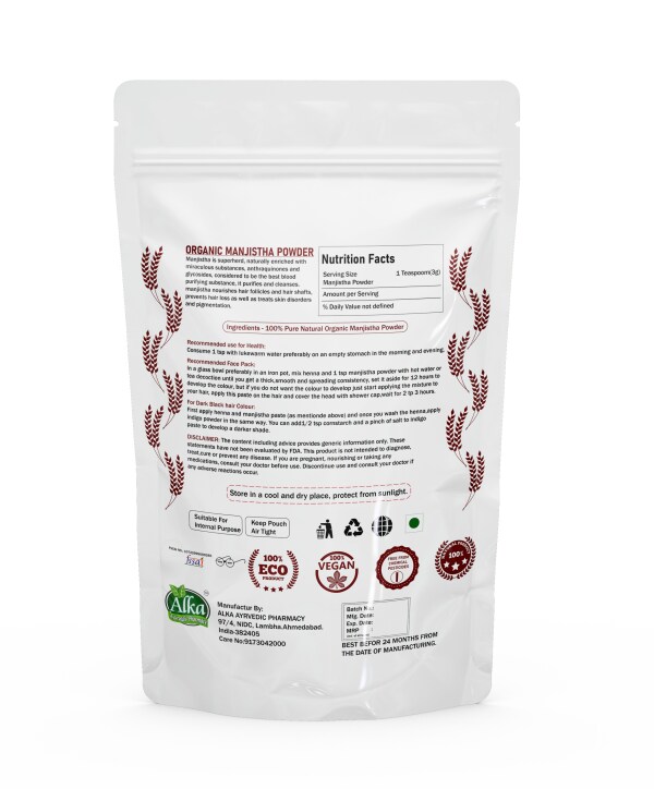 Alka Ayurvedic Pharmacy - 100% Pure & Organic Manjistha Powder- 100 gm ...