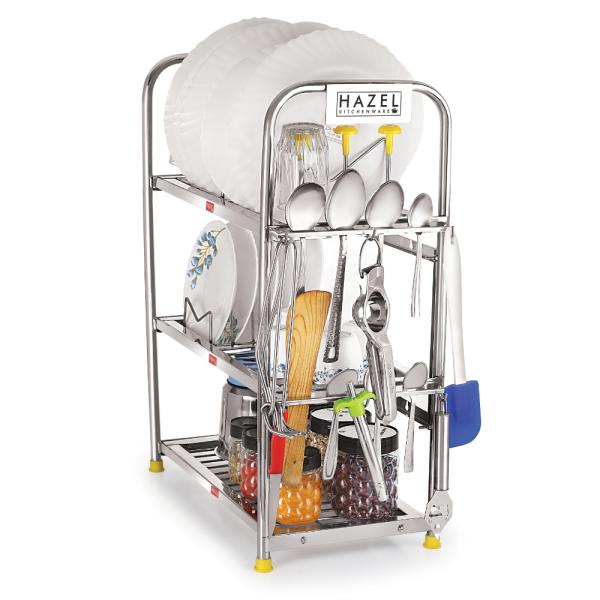 HAZEL Stainless Steel Kitchen Rack Utensils Dish Organizer Stand with ...