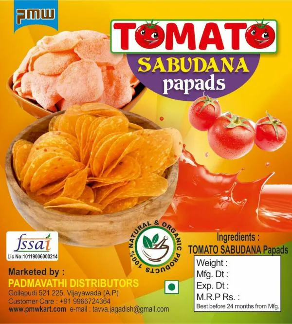 Pmw - Tomato Sabudana Papad Fryums - 500 Grams - 15 Grams Fryums Masala ...