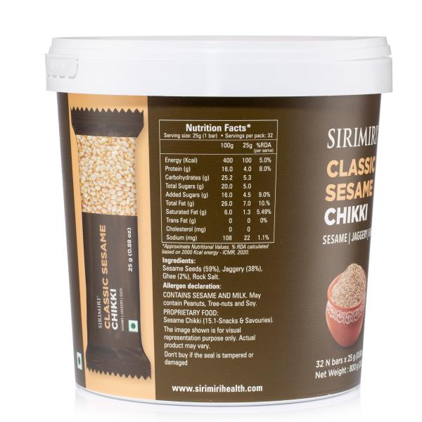 SIRIMIRI Classic Sesame Chikki - Made With Pure Jaggery 800G (32N x 25G ...