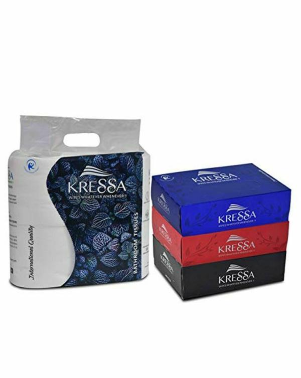 KRESSA 2 Ply Bathroom Tisue & Face Tissue Combo | Budget Combo Pack (4 ...