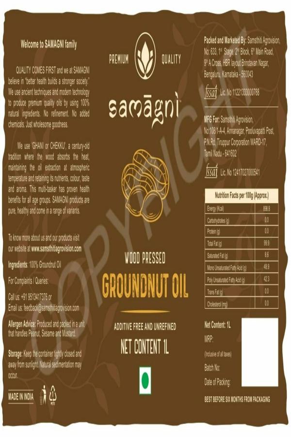 Samagni COLD PRESSED Groundnut Oil, Peanut Oil 1L - JioMart