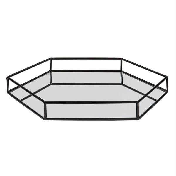 LamJum Black Brass, Glass Hexagon Tray With Rim And Mirror Base - JioMart