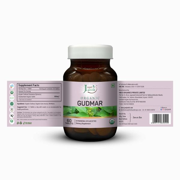 Just Jaivik Organic Gudmar / Gymnema Tablets 600mg 60 Tablets (Pack of ...
