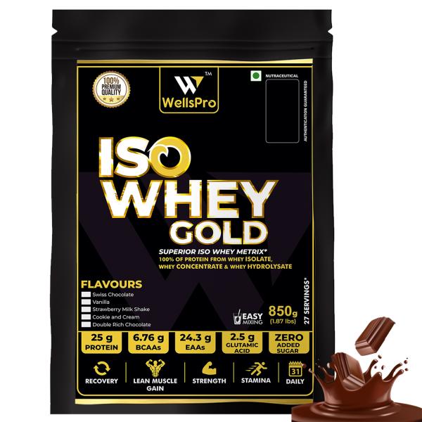 WellsPro ISO Whey Gold Swiss Chocolate Protein Powder 850g - JioMart