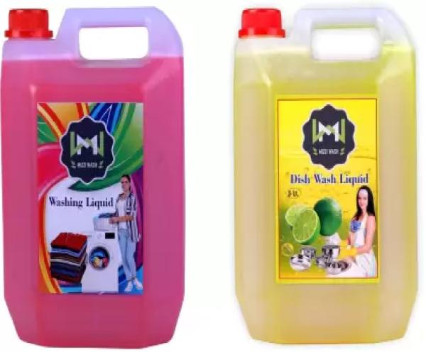 MIZZIWASH PINK Washing machine liquid detergent + green dish wash gel ...