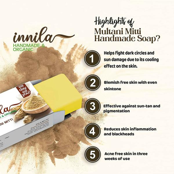Innila Handmade Multani Mitti Soap with Castor Oil, Olive Oil Coconut ...