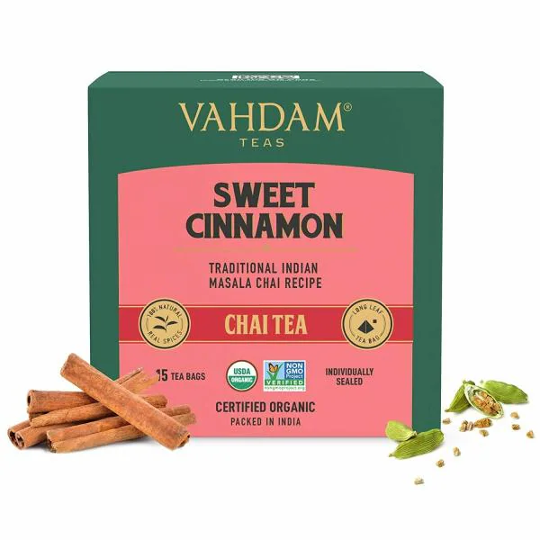 VAHDAM, Organic Sweet Cinnamon Masala Chai - 15 Pyramid Tea Bags ...