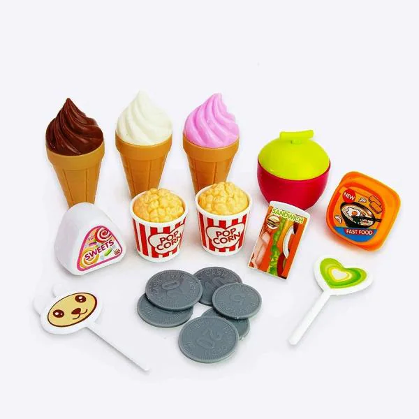 AMBEWORLD Ice Cream Toy Cart Play Set for Kids - 39-Piece Pretend Play ...