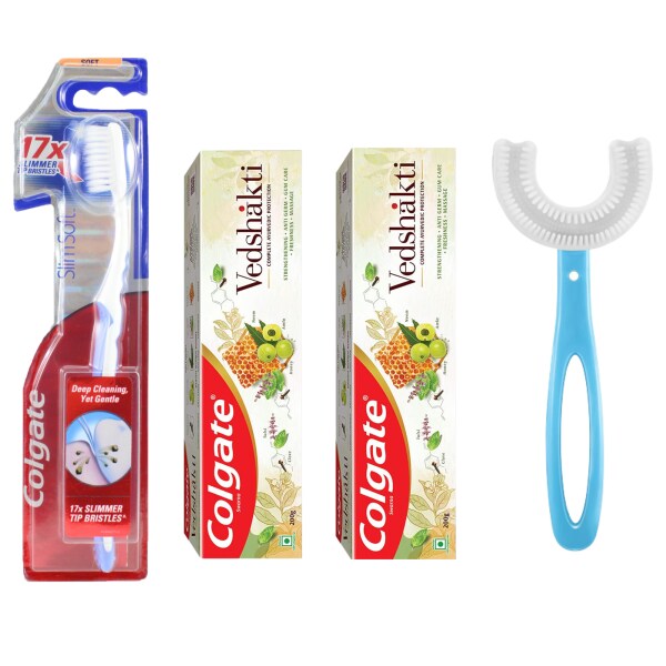 Colgate slim soft 17x toothbrush 1 Piece + Colgate Swarna Vedshakti ...