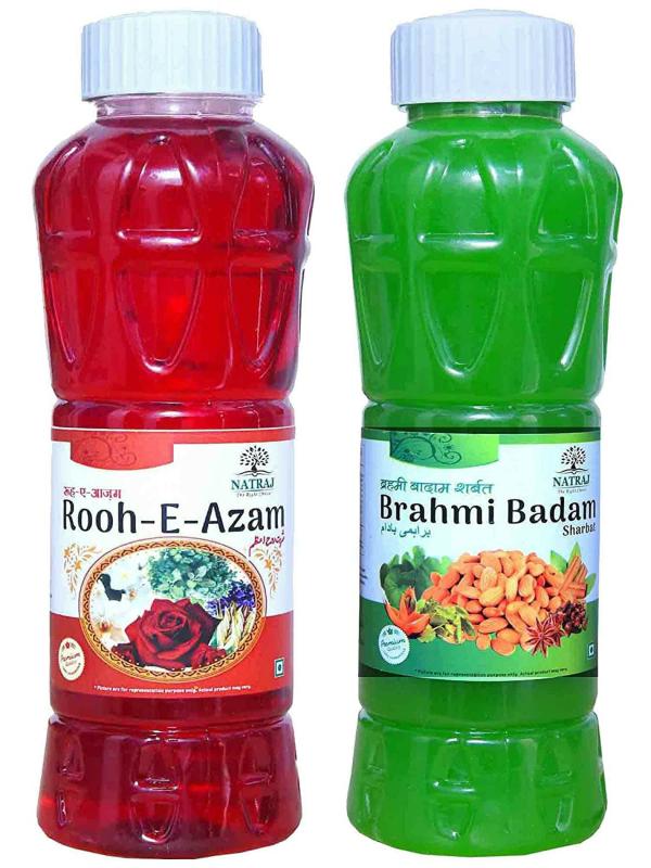 Natraj The Right Choice Rooh-e-azam Sharbat and Brahmi Badam Sharbat - (750 X 2= 1500ml) (Pack ...