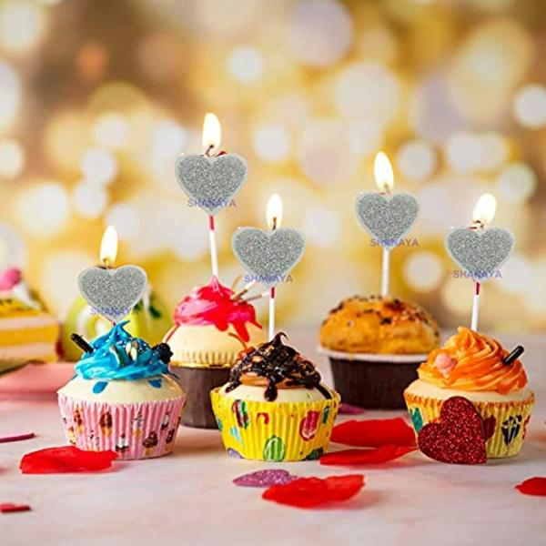 SHANAYA Decorative Glitter Heart Birthday Candles Set (Pack of 6) - JioMart