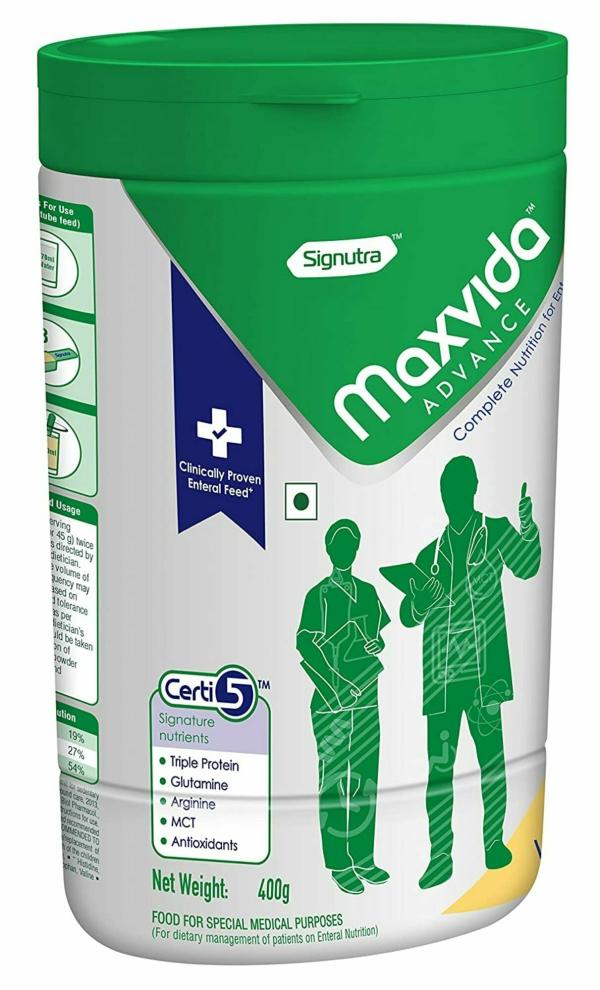 Maxvida Advance Complete Nutrition for enteral Feeds Jar -400g (Vanilla ...