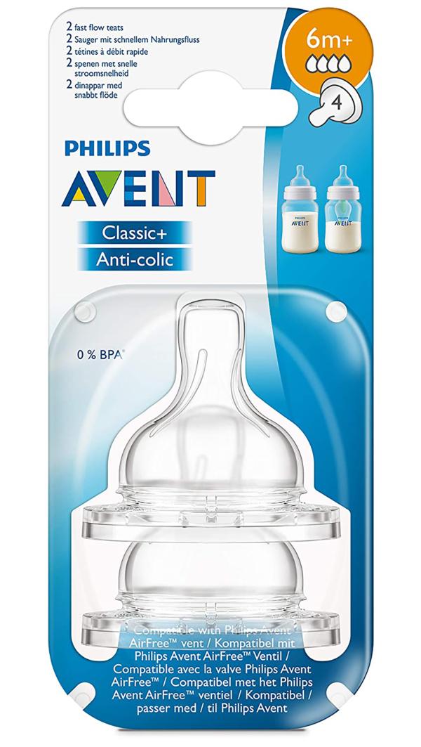 Philips Avent 4 Hole Classic Teat Fast Flow Nipple ,6 M Plus, 2 Pcs ...