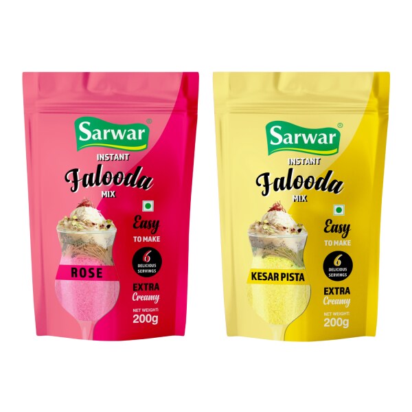 Sarwar Instant Falooda Mix Kesar Pista & Rose Flavour Combo Pack 200 ...
