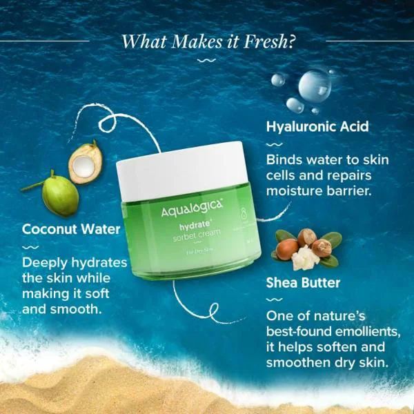 Aqualogica Hydrate+ Sorbet Cream Coconut Water, Hyaluronic Acid & Shea ...