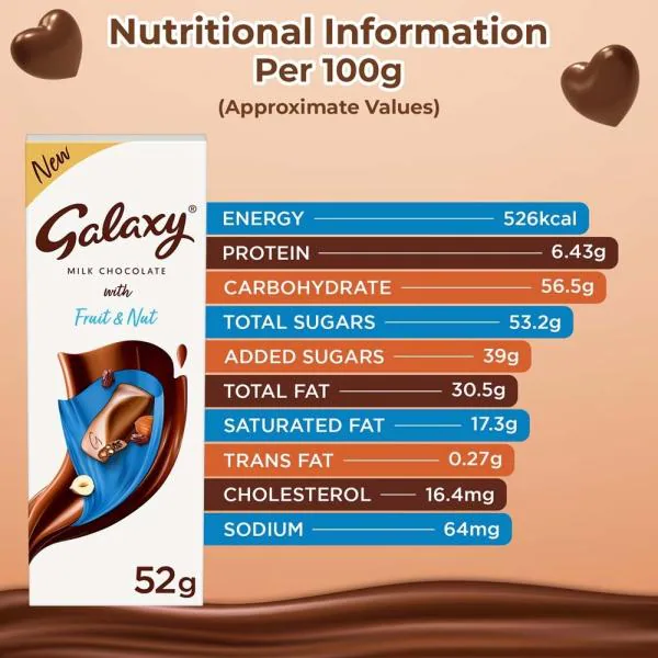 Galaxy Fruit & Nut Chocolate Bar - 52g (Pack of 8) - JioMart