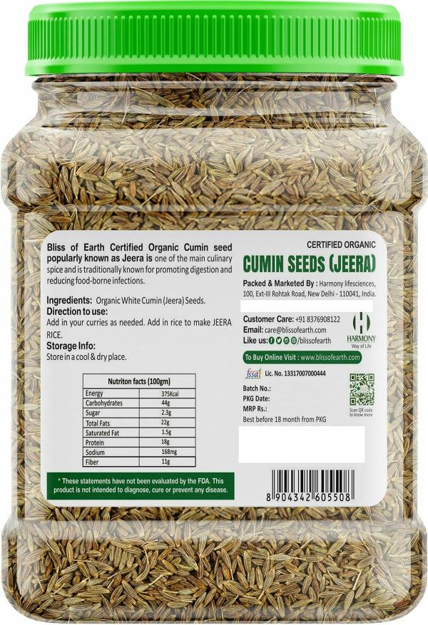 Bliss of Earth 400gm Organic Cumin Seed Jeera Whole Spice, Sabut Jeera ...