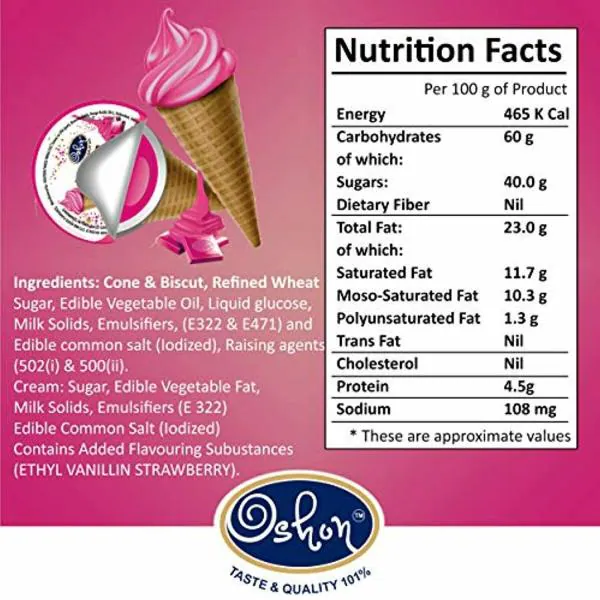 Oshon Cream Filled Cone Chocolate And Strawberry 900 G (Pack of 2 ...