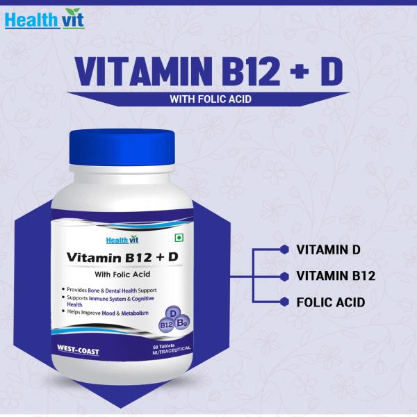 Healthvit Vitamin B12 + D with Folic Acid - 60 Tablets - JioMart