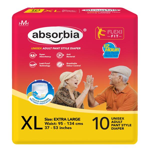 Absorbia Adult Diaper Pant Style Size XL (10 Pcs) Waist Size 95-134 cm ...
