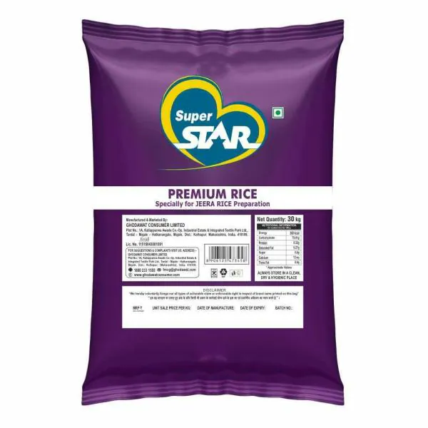 STAR 555 Premium Rice Pouch - 30 KG I Extra Long & Fluffy Grains ...