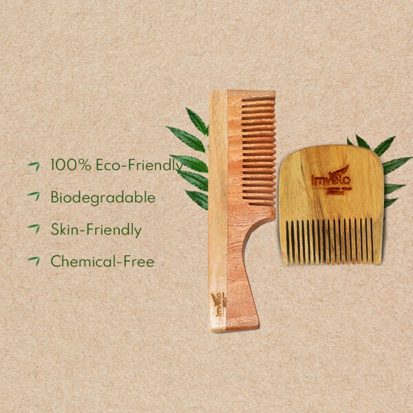 Imvelo Neem Wooden Combs | 1 Pocket Size Beard Comb + 1 Fine Comb for ...