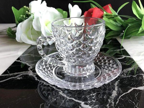 Cracker Transparent Glass Fish Cup Mug With Handle And Saucer For Hot ...