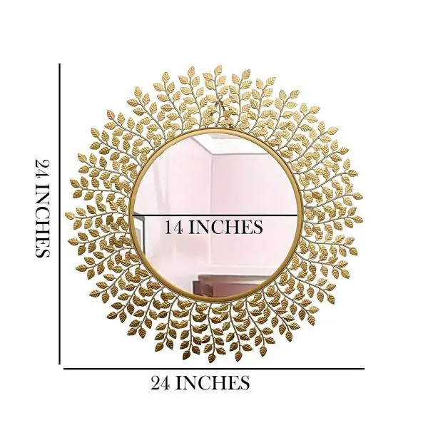 Furnish Craft Beautiful Leaf Round Mirror for Wall (24 Inch / 61 cm ...